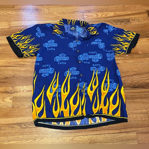 Corona | Shirts | Crazy 9s Corona Extra Flames Button Up Shirt Guy ...